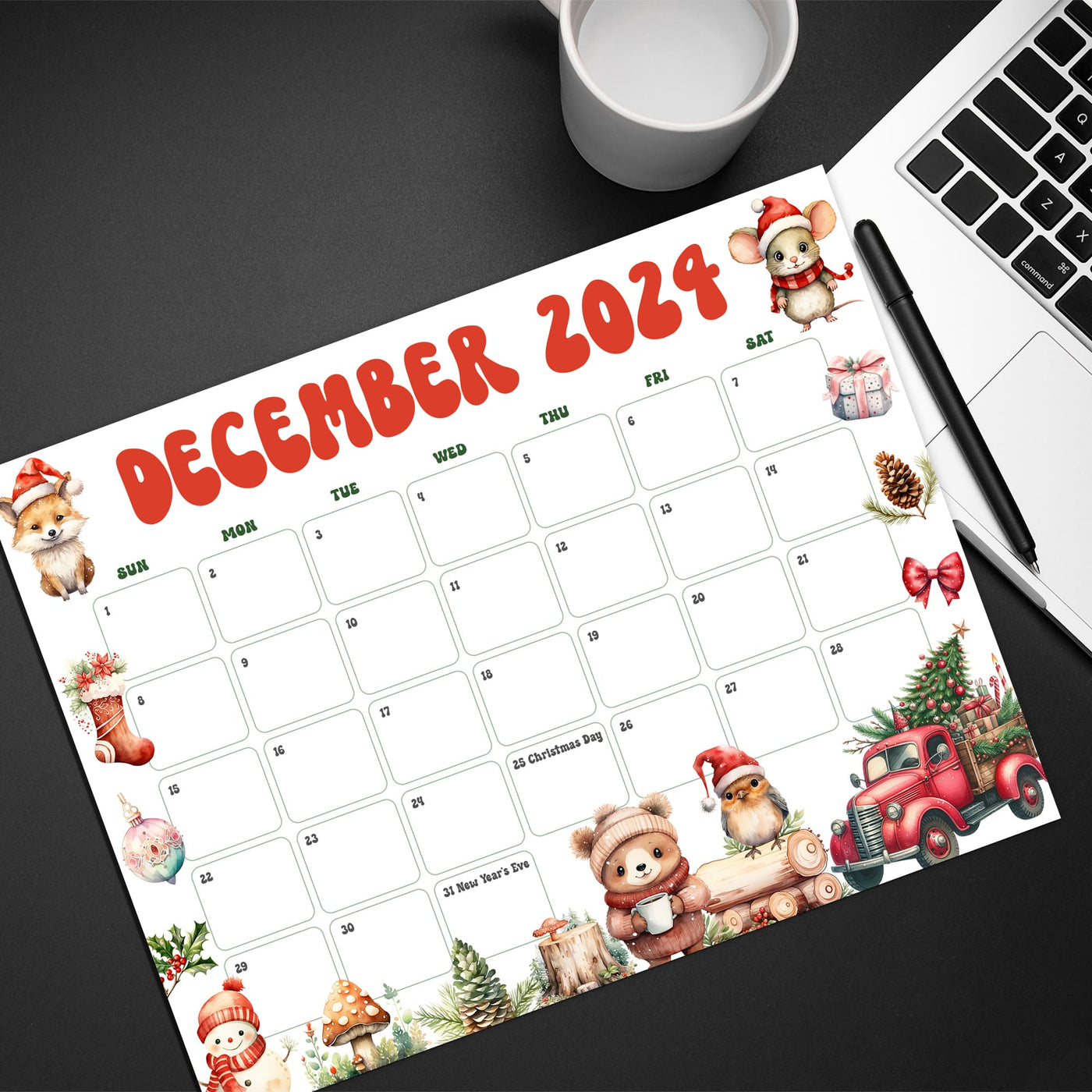 Printable Whimsical Cute December Calendar - Posh Park