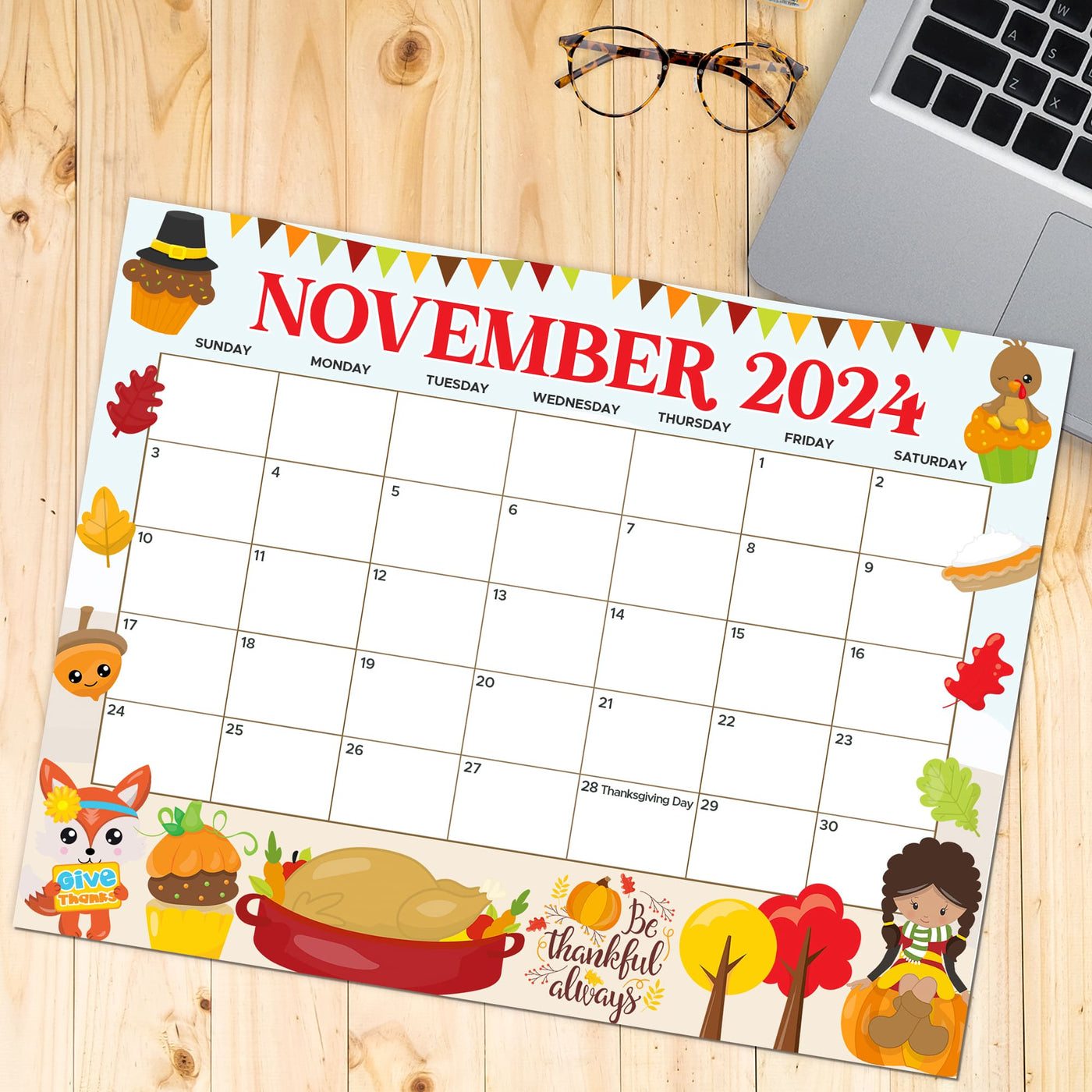 Whimsical November Fall Calendar Printable - Posh Park