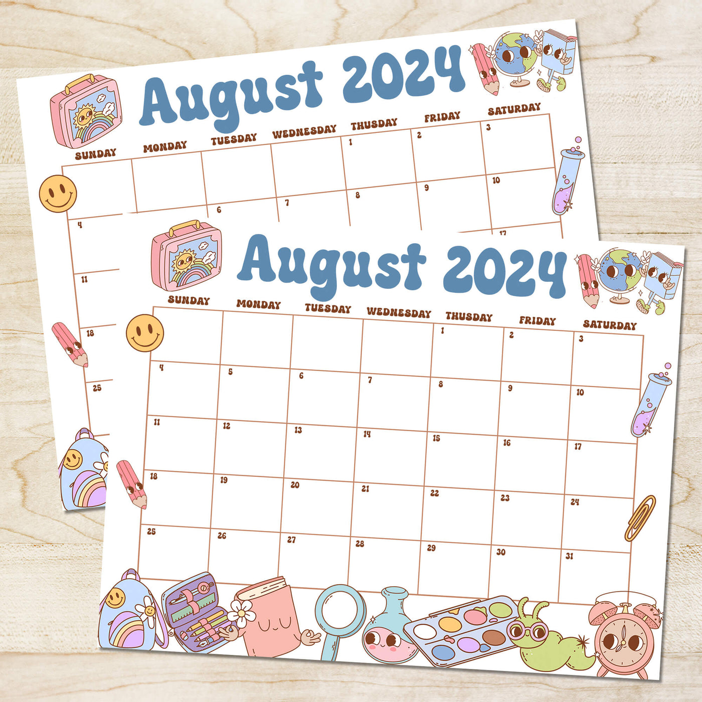 PDF Back To School Retro Vibe August 2024 Calendar | Printable Classic ...