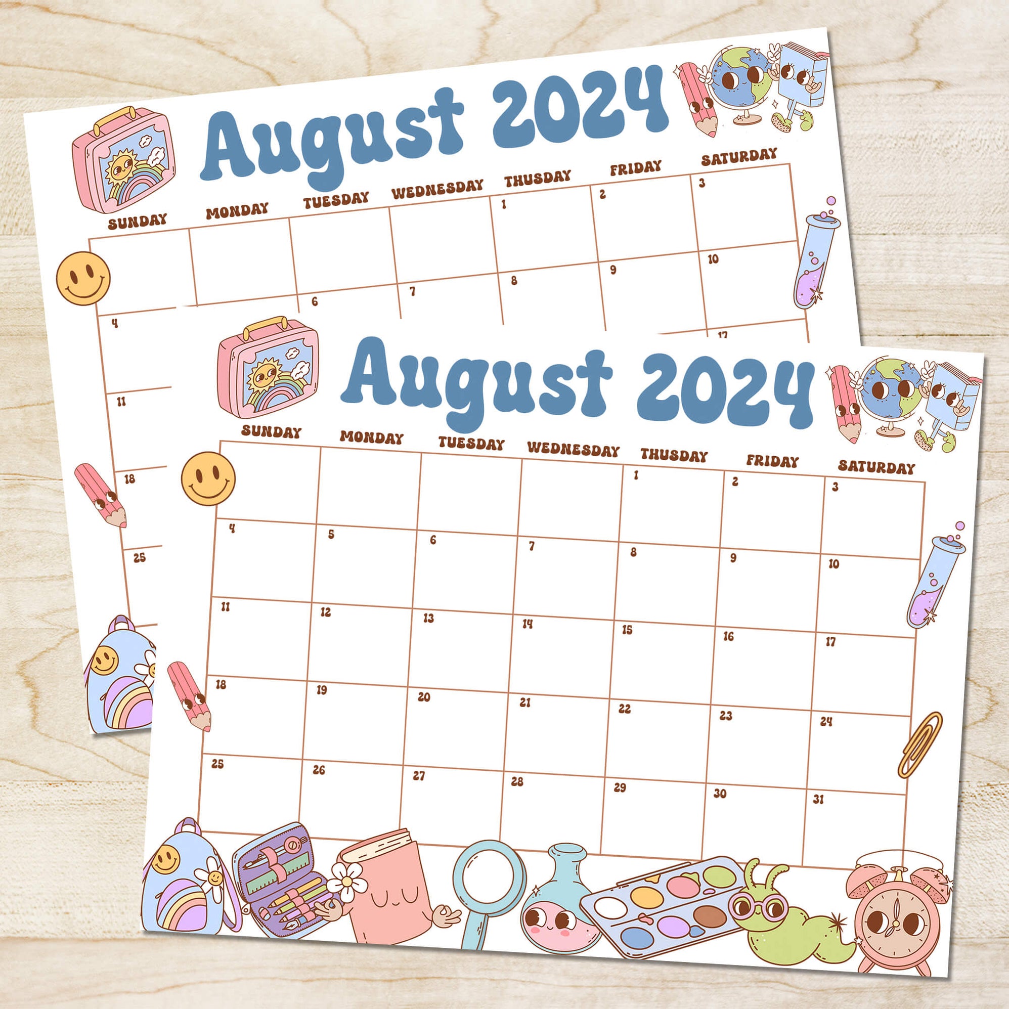 PDF Back To School Retro Vibe August 2024 Calendar | Printable Classic ...
