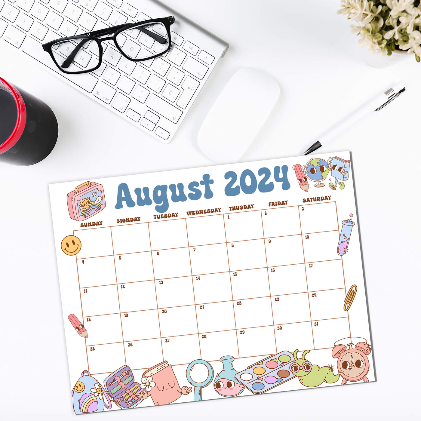 PDF Back To School Retro Vibe August 2024 Calendar | Printable Classic ...