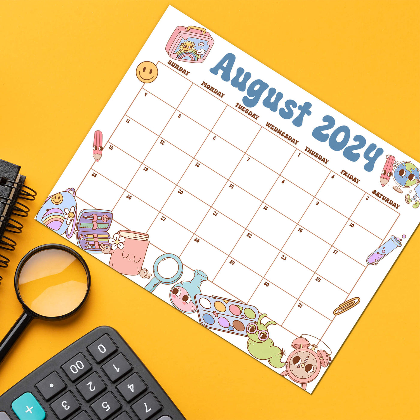 PDF Back To School Retro Vibe August 2024 Calendar | Printable Classic ...