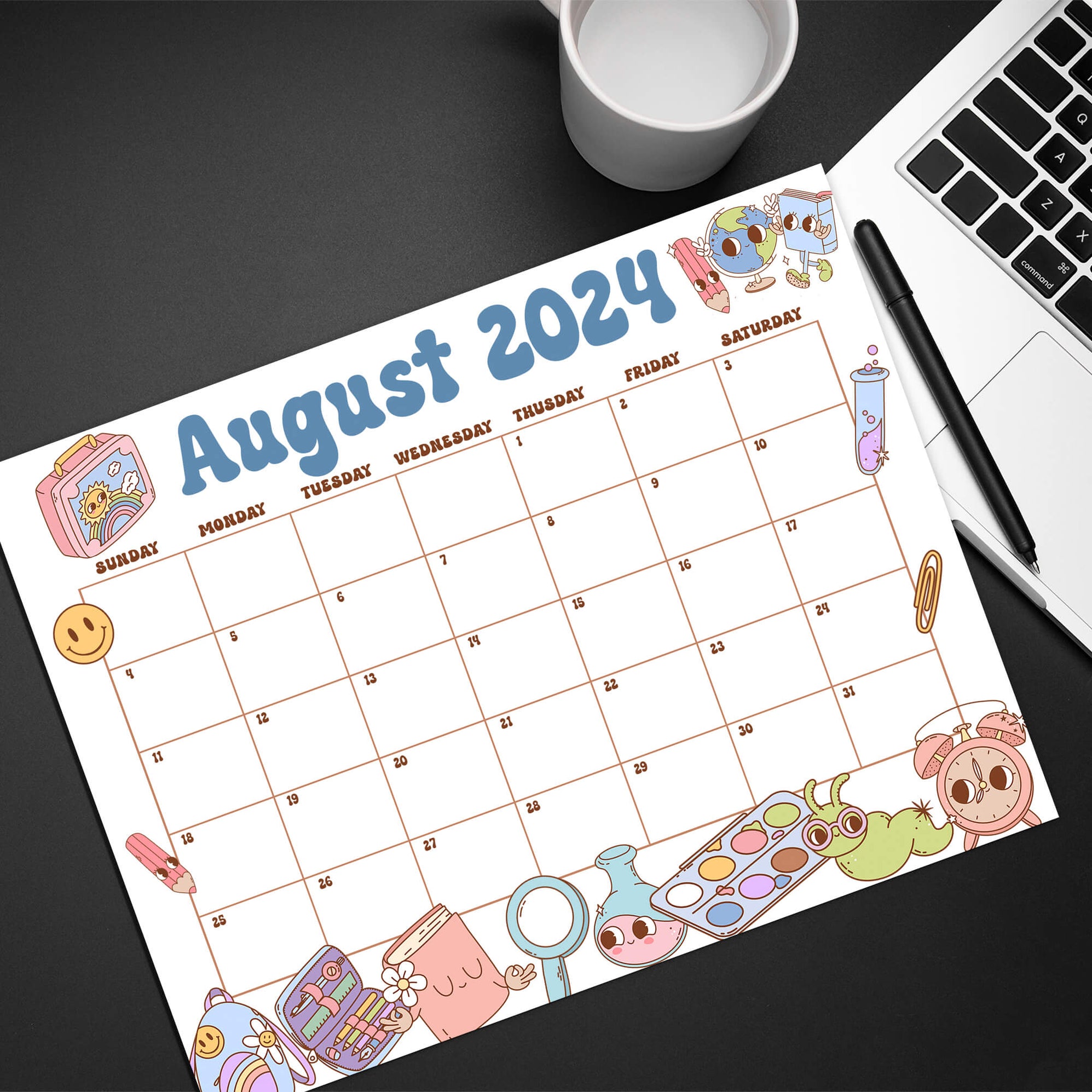 PDF Back To School Retro Vibe August 2024 Calendar | Printable Classic ...