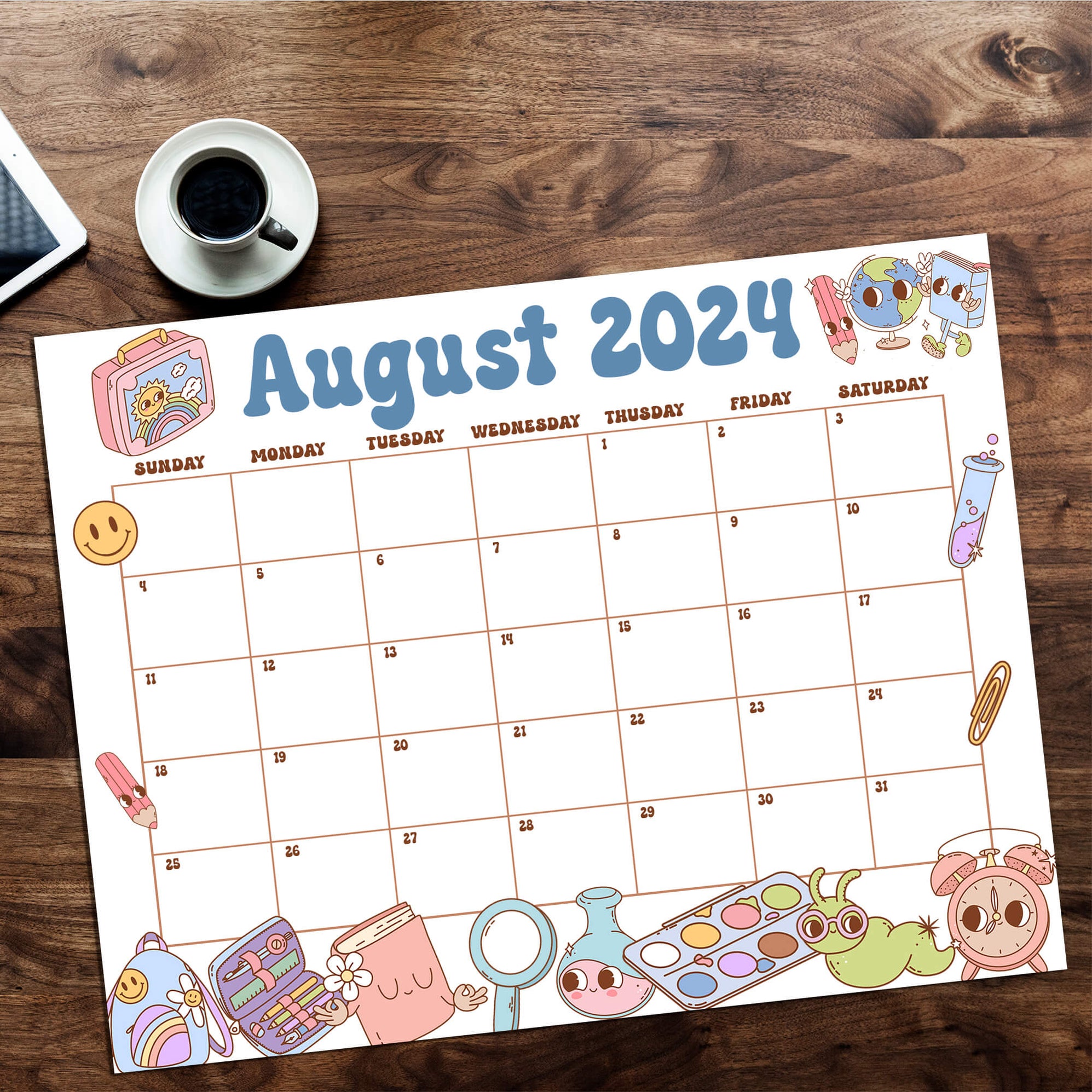 PDF Back To School Retro Vibe August 2024 Calendar | Printable Classic ...