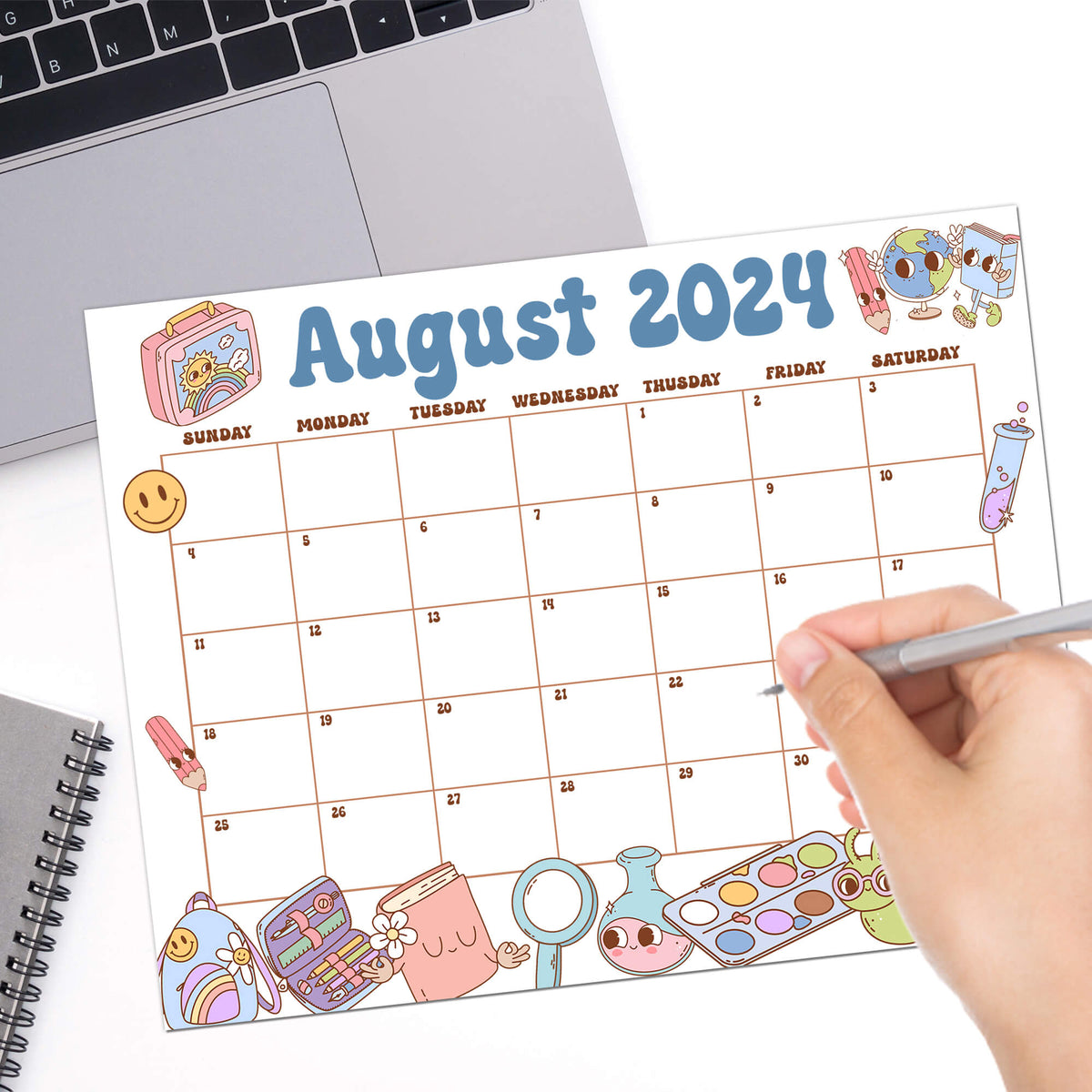 PDF Back To School Retro Vibe August 2024 Calendar | Printable Classic ...