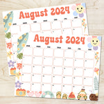 Adorable Retro August 2024 Summer Theme Printable Calendar - Posh Park