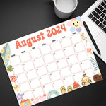 Adorable Retro August 2024 Summer Theme Printable Calendar - Posh Park
