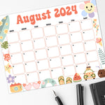 Adorable Retro August 2024 Summer Theme Printable Calendar - Posh Park