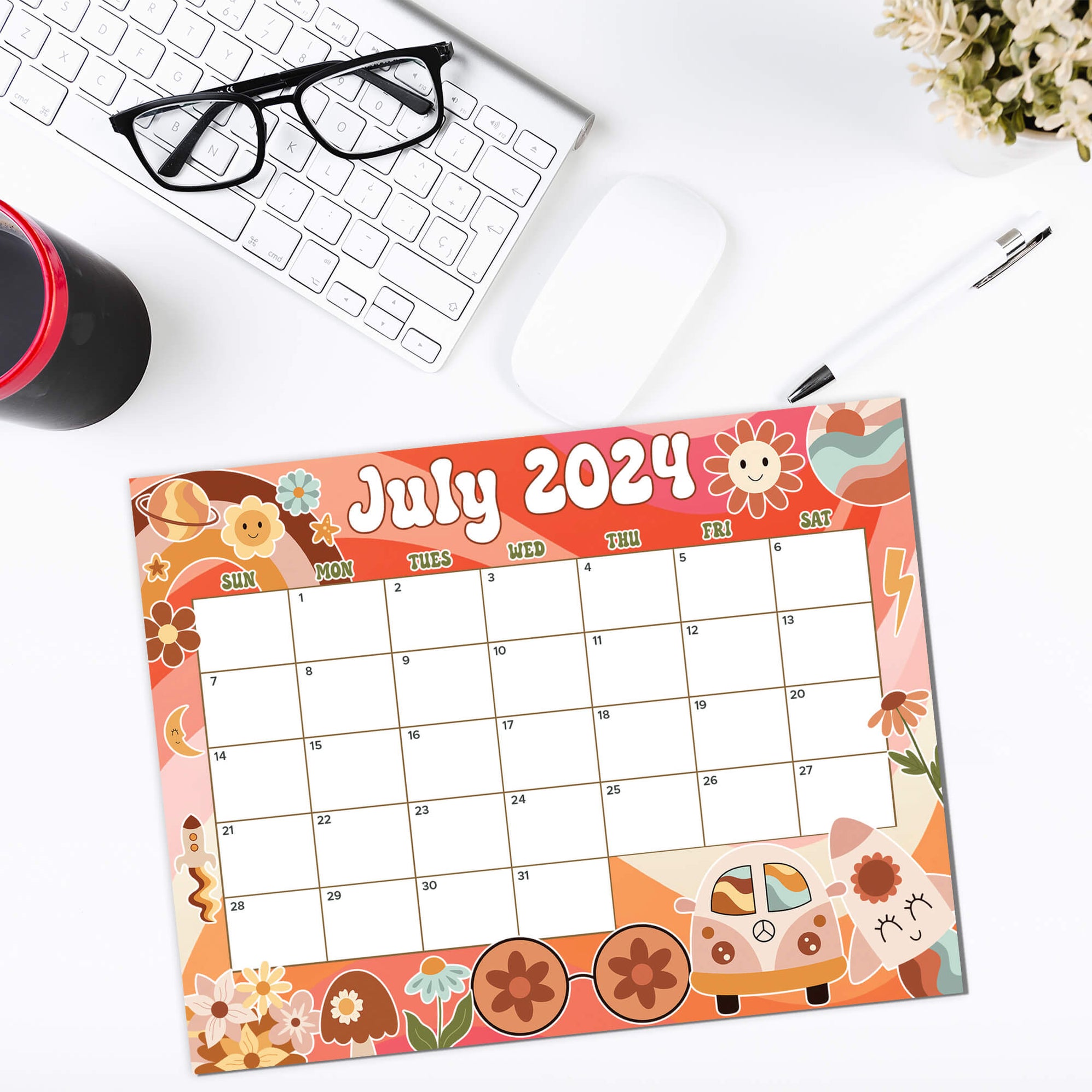 PDF Colorful Retro Vibe July 2024 Calendar | Printable Classic ...