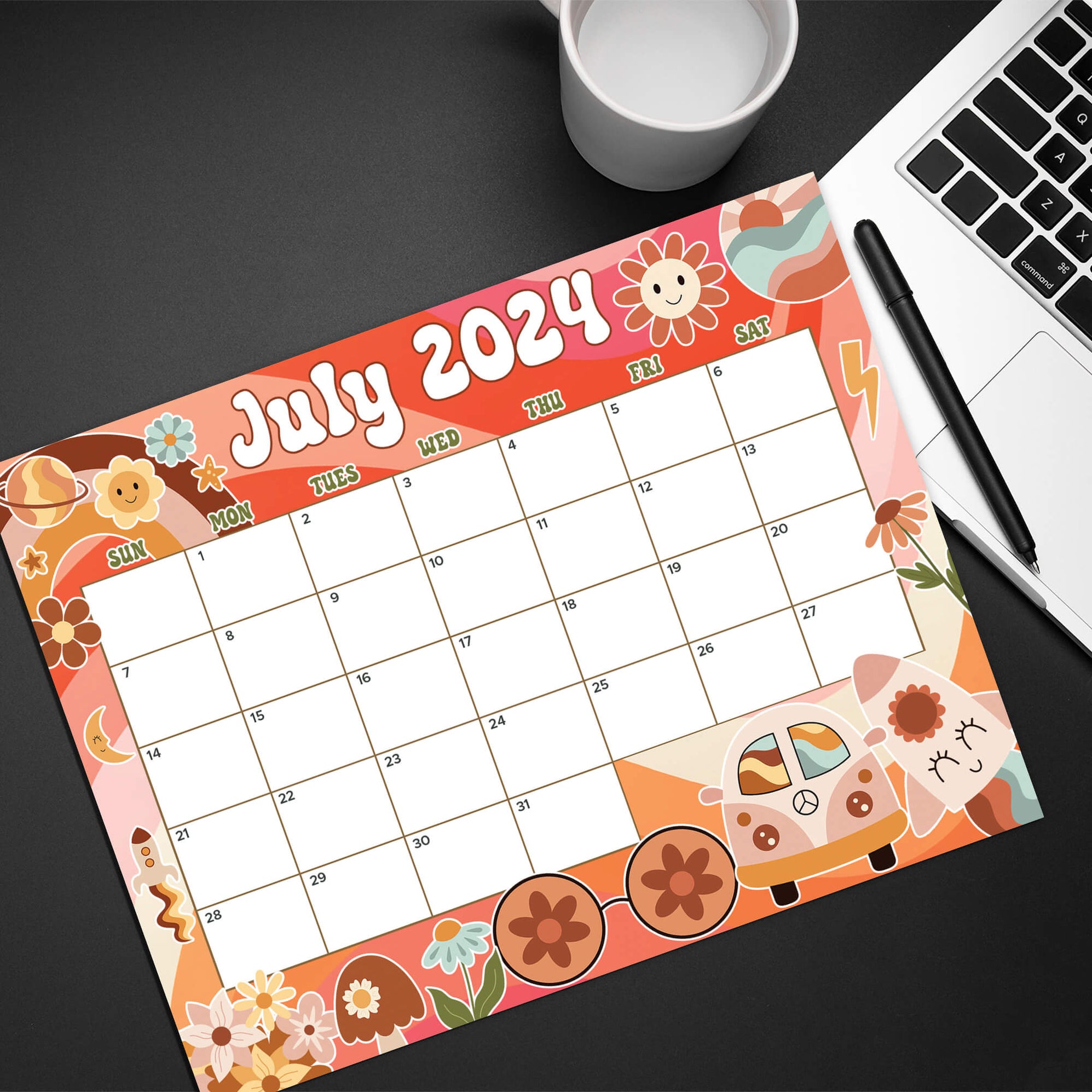 PDF Colorful Retro Vibe July 2024 Calendar | Printable Classic ...
