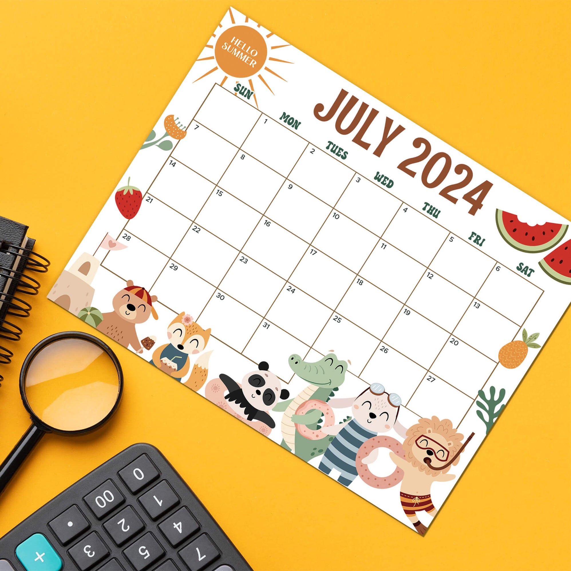 PDF Boho July 2024 Summer Animals Calendar | Printable Summer Animals ...