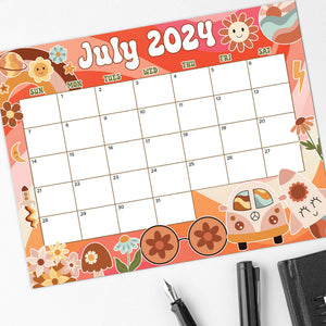 PDF Colorful Retro Vibe July 2024 Calendar | Printable Classic ...