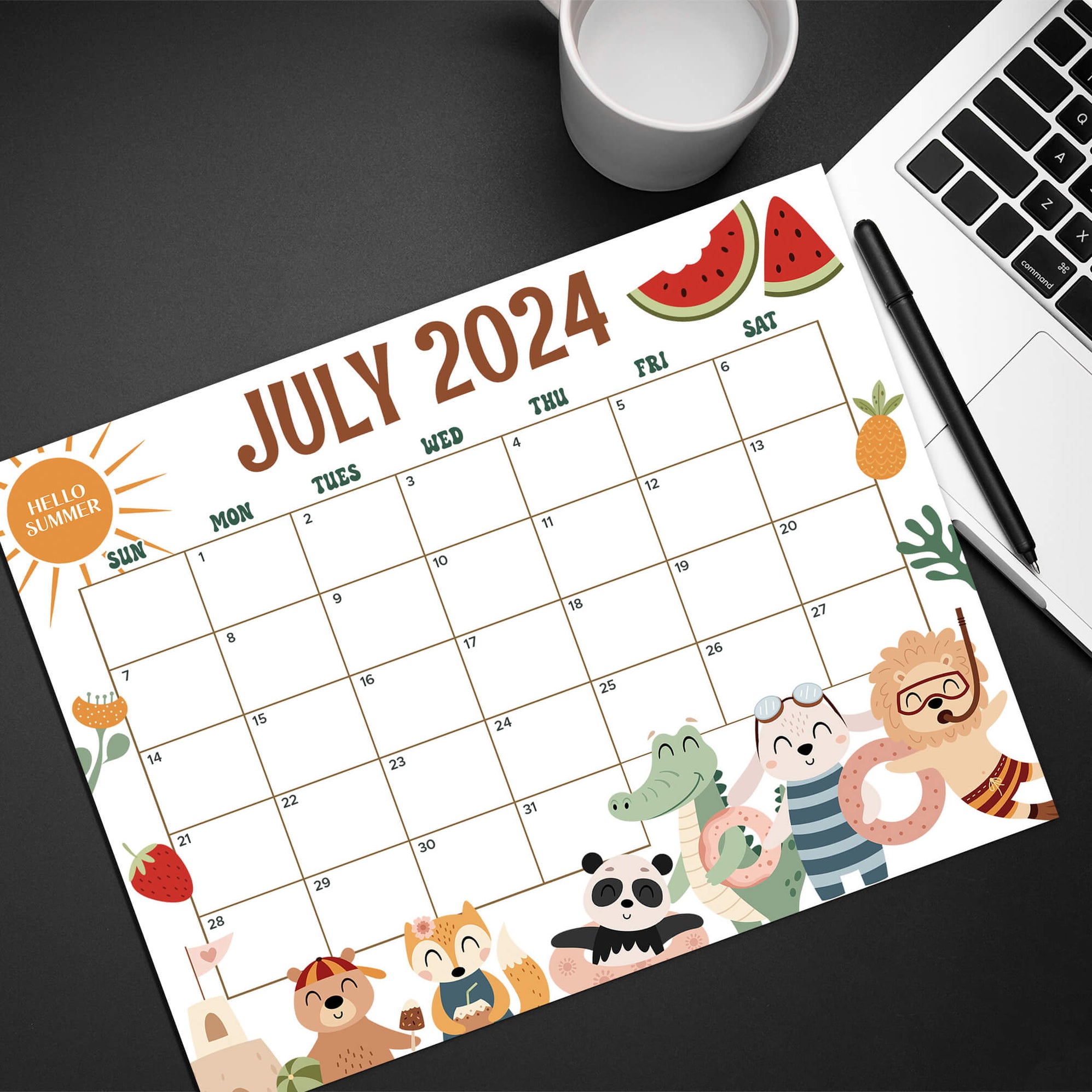 PDF Boho July 2024 Summer Animals Calendar | Printable Summer Animals ...