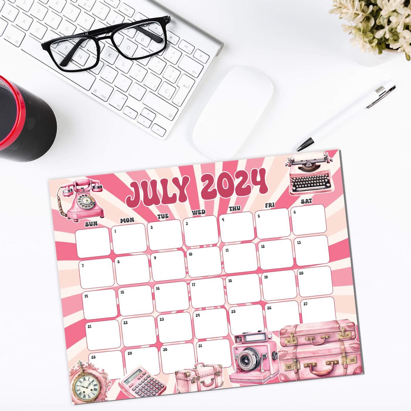 PDF Retro Vibe July 2024 Calendar | Printable Cute Vintage Themed Style ...