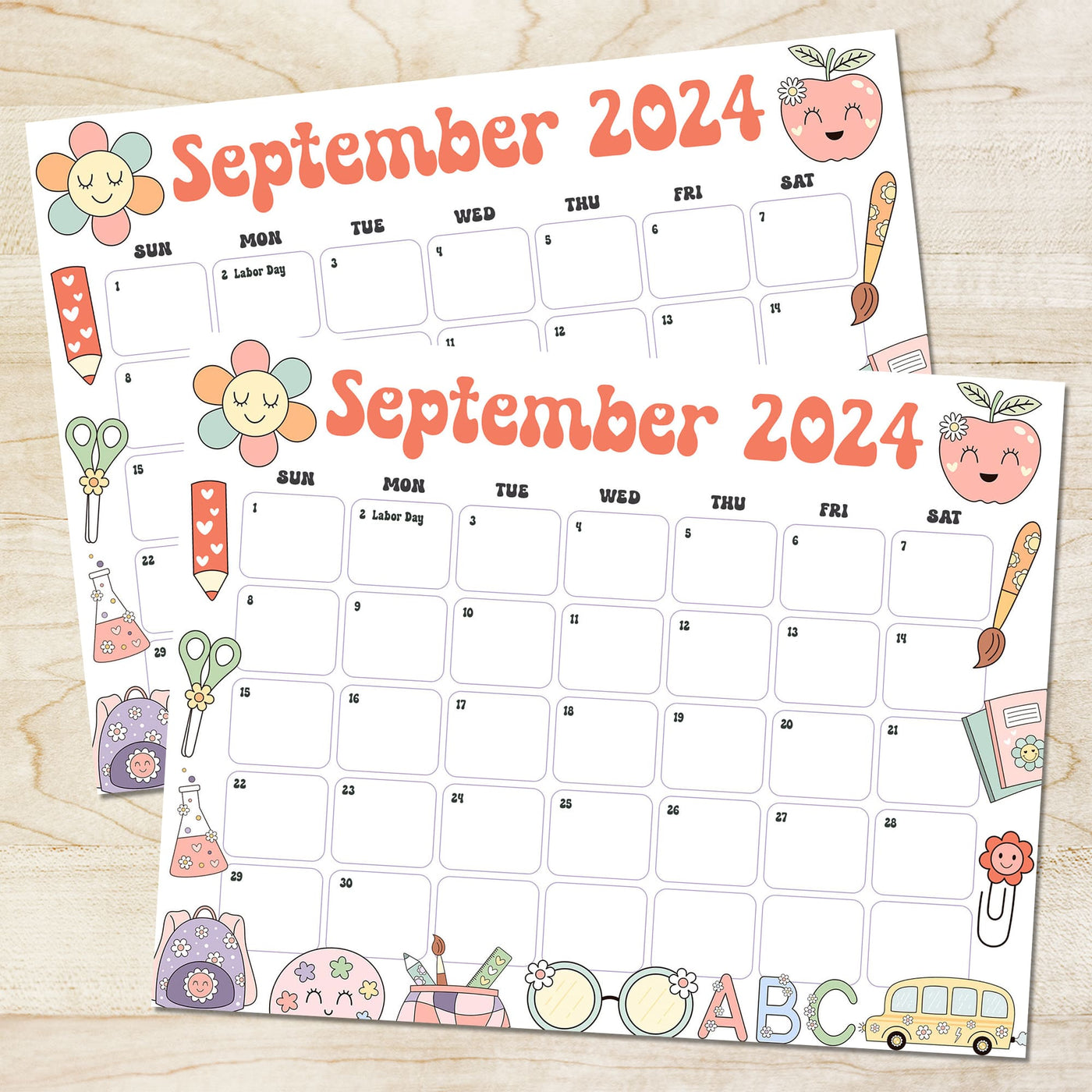 Retro School September Calendar Printable - Posh Park