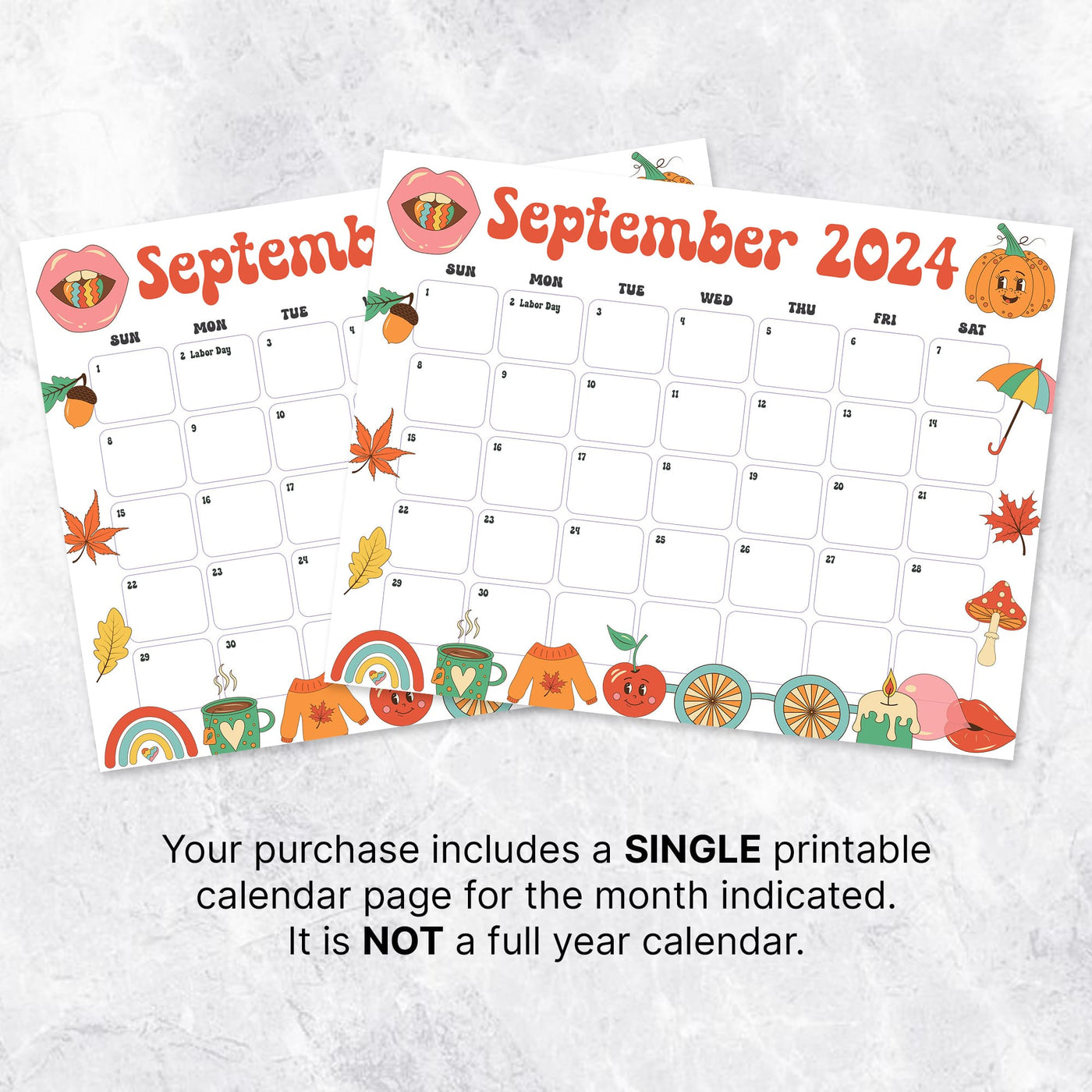 Groovy Retro September 2024 Calendar Printable Cute Theme - Posh Park