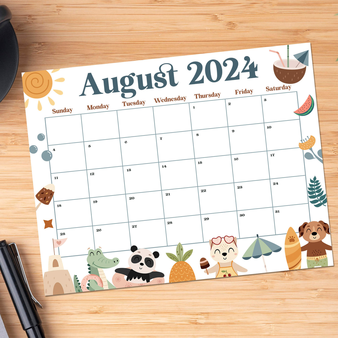 PDF Boho August 2024 Summer Animals Calendar | Printable Summer Animals ...