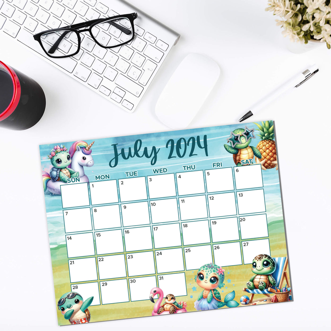 PDF Underwater Sea Turtle July 2024 Calendar | Printable Summer Vibe ...