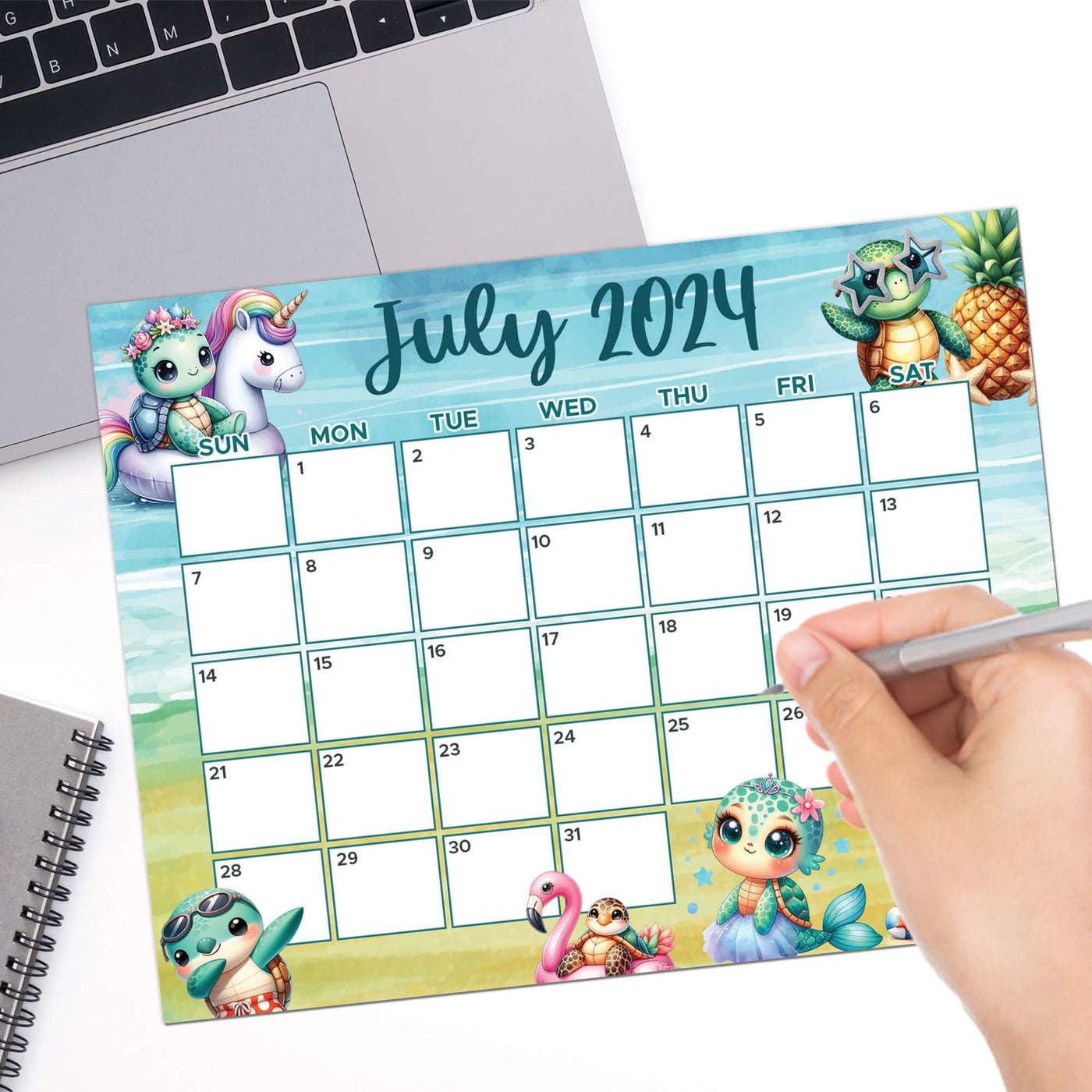 PDF Underwater Sea Turtle July 2024 Calendar | Printable Summer Vibe ...