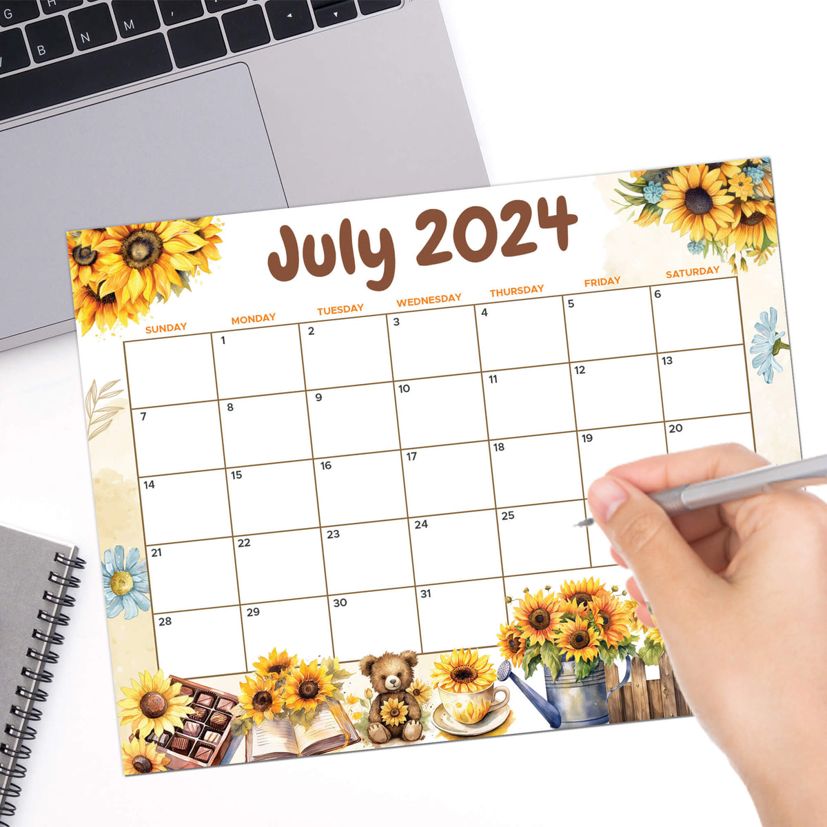 PDF Sunflower Themed July Calendar | Printable Summertime Floral ...