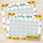 PDF Sunflower Summertime July 2024 Calendar | Printable Floral Themed ...