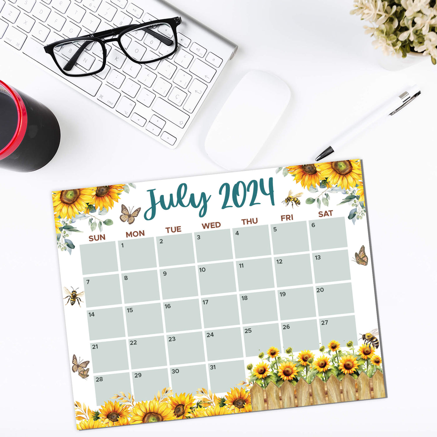 PDF Sunflower Summertime July 2024 Calendar | Printable Floral Themed ...