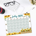 PDF Sunflower Summertime July 2024 Calendar | Printable Floral Themed ...