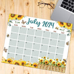 PDF Sunflower Summertime July 2024 Calendar | Printable Floral Themed ...