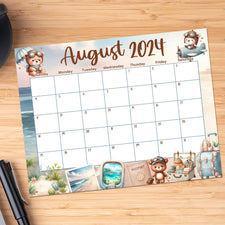 PDF August 2024 Cute Travel Themed Calendar | Printable Travel Bear ...