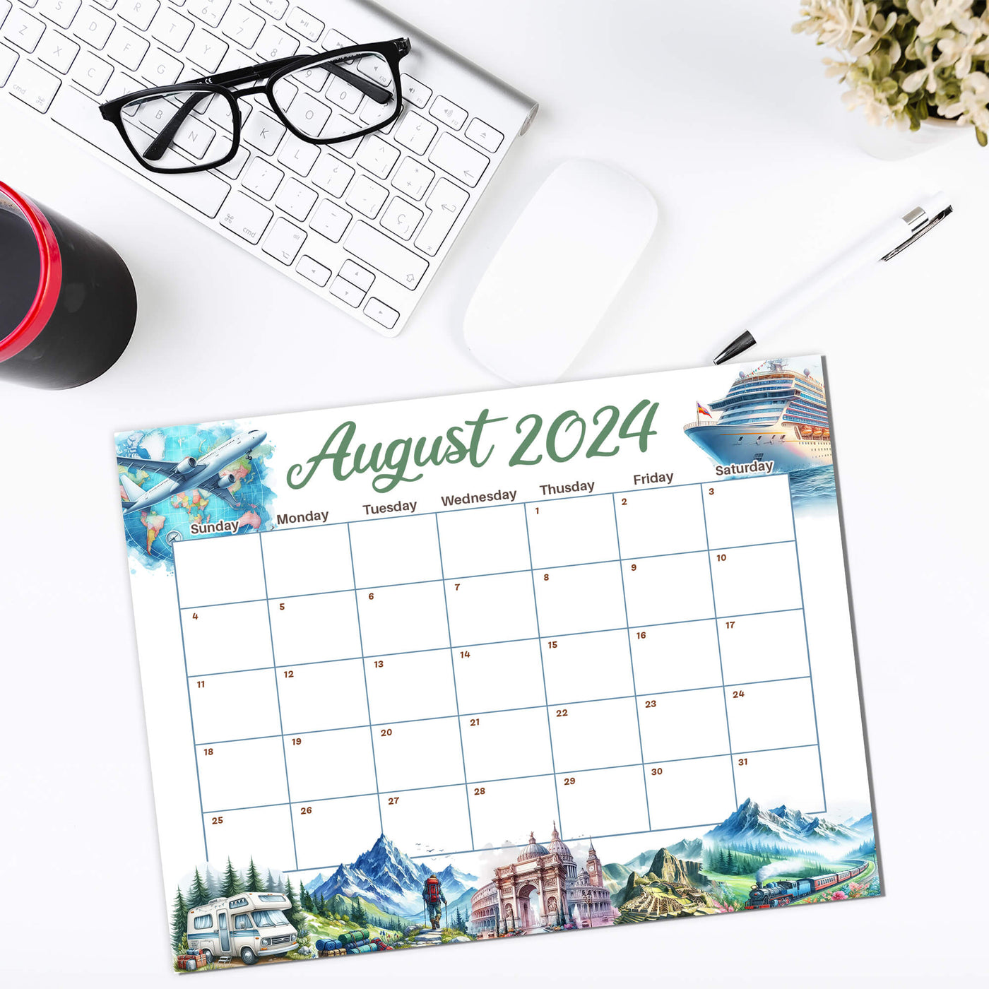 PDF Wanderlust Travel Adventure Themed August 2024 Calendar | Printable ...