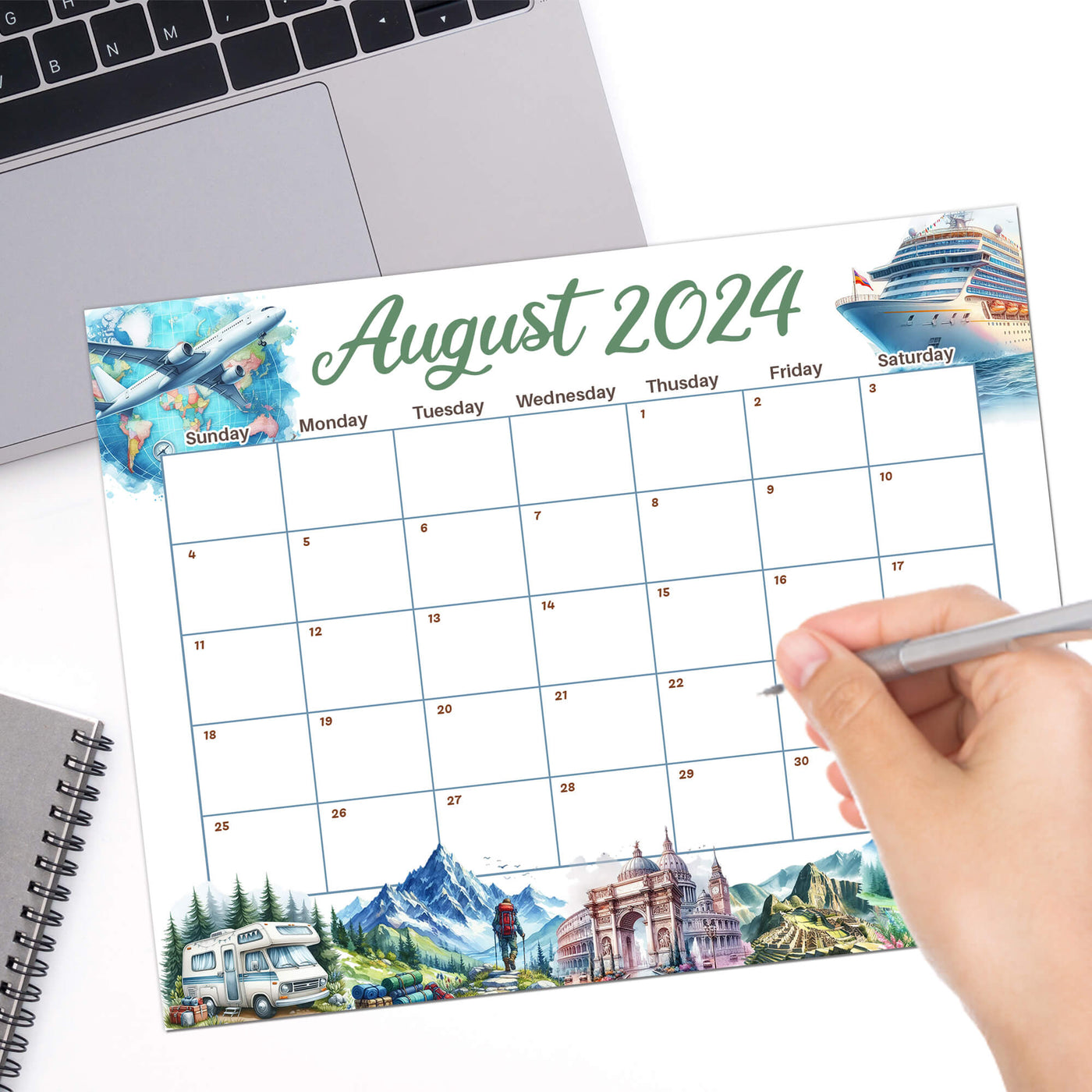 PDF Wanderlust Travel Adventure Themed August 2024 Calendar | Printable ...