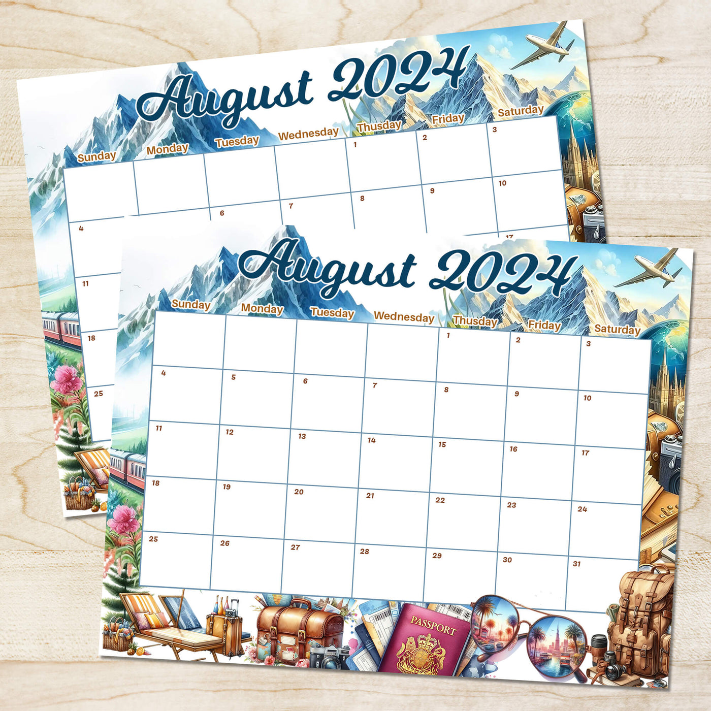 PDF August 2024 Journey Themed Calendar | Printable Travel Dream Themed ...