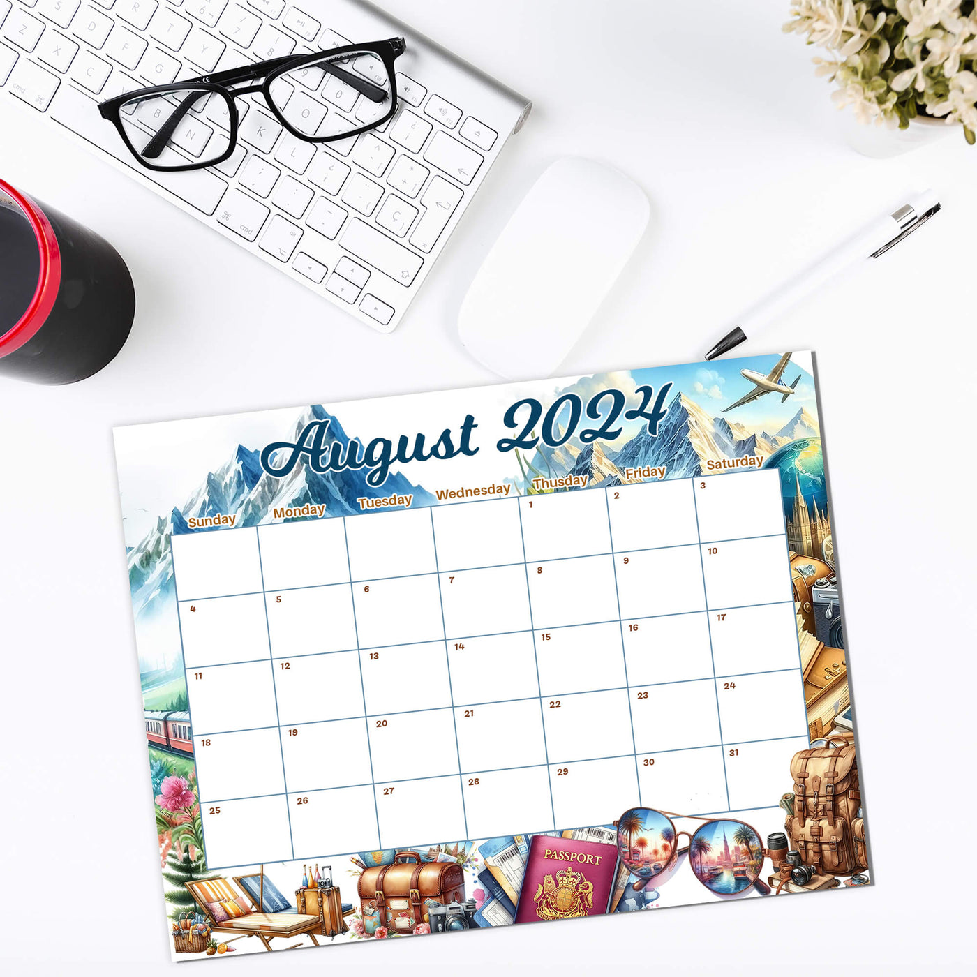 PDF August 2024 Journey Themed Calendar | Printable Travel Dream Themed ...