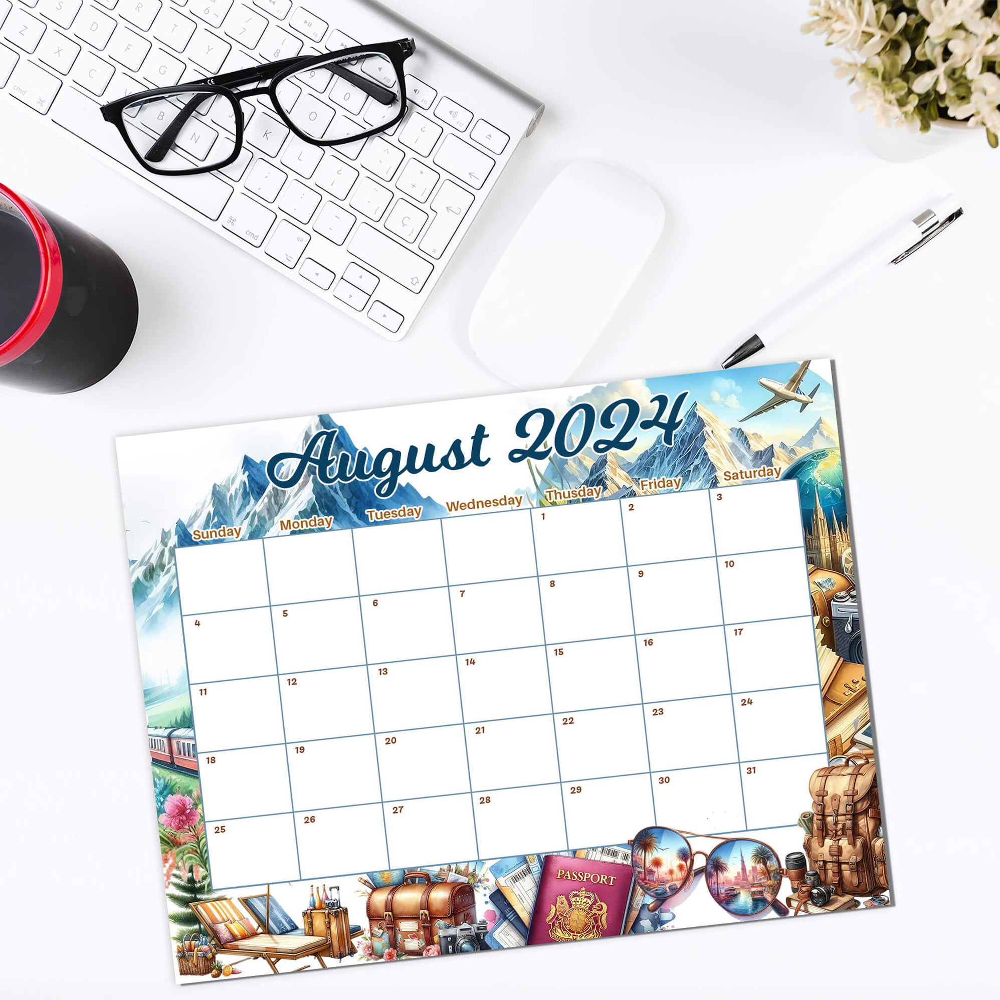 PDF August 2024 Journey Themed Calendar | Printable Travel Dream Themed ...