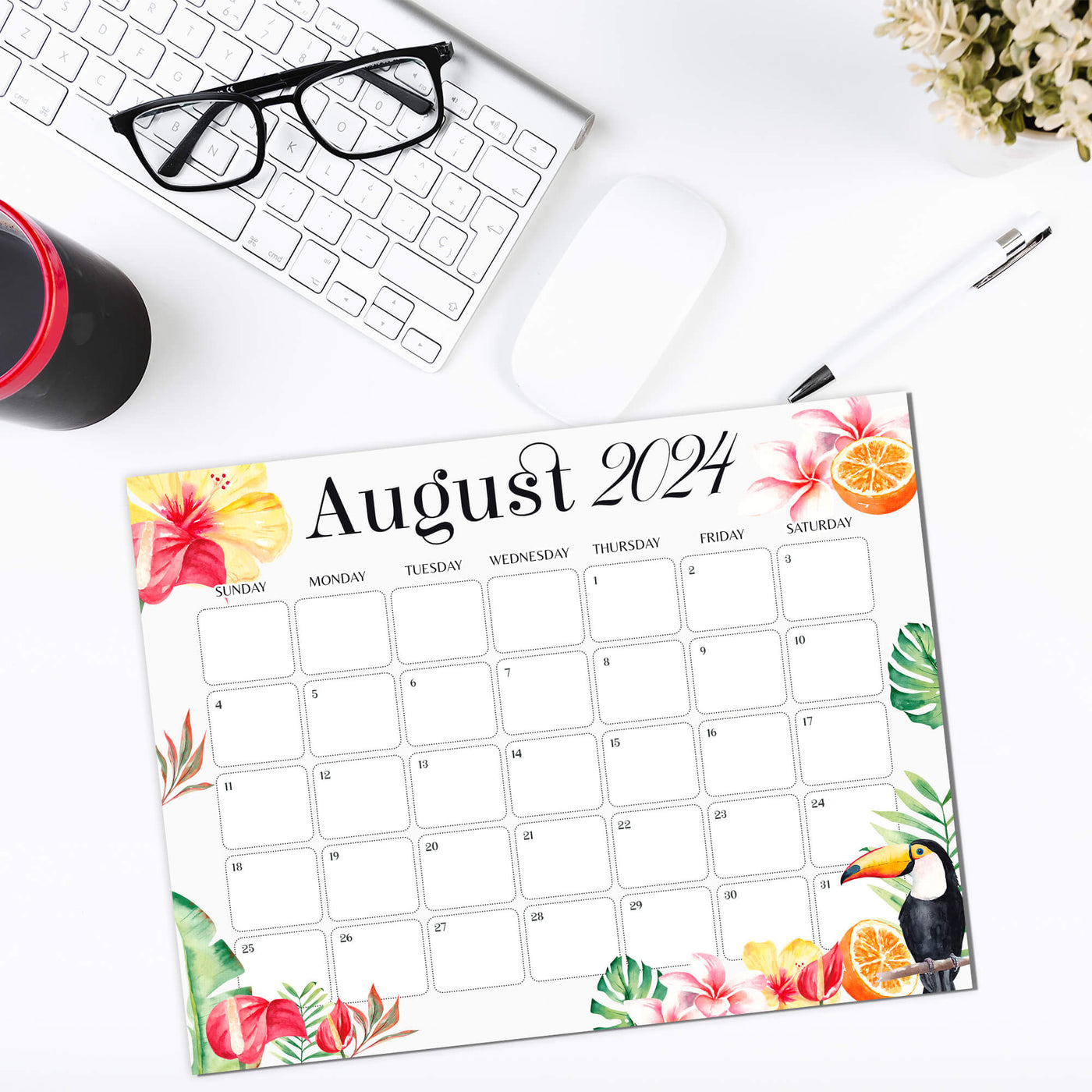 PDF Tropical Vibes Themed August 2024 Calendar | Printable Tropical ...