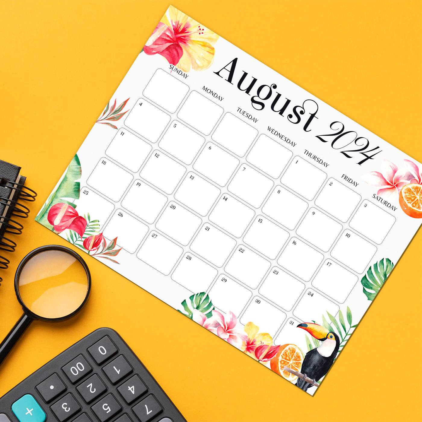 PDF Tropical Vibes Themed August 2024 Calendar | Printable Tropical ...