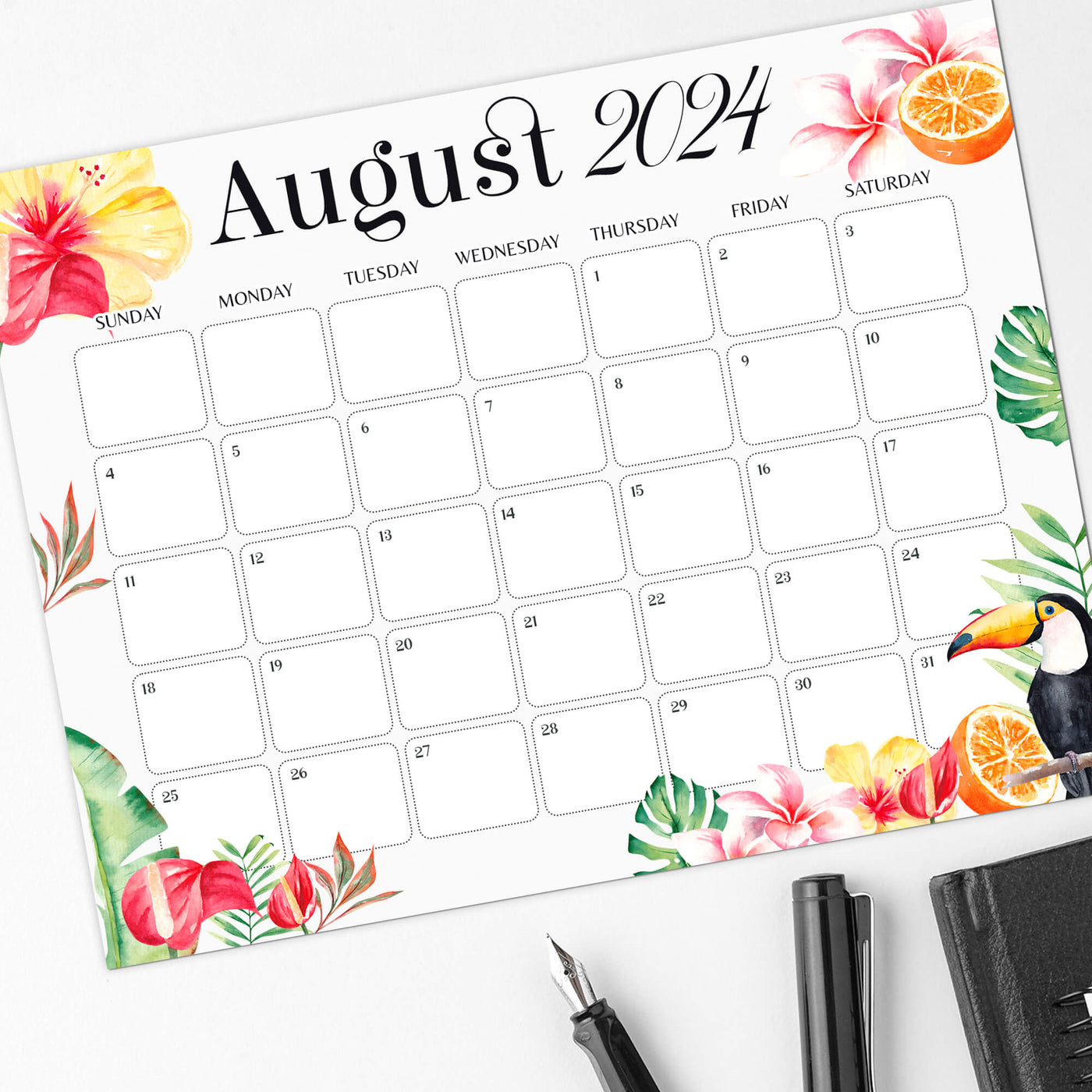 PDF Tropical Vibes Themed August 2024 Calendar | Printable Tropical ...