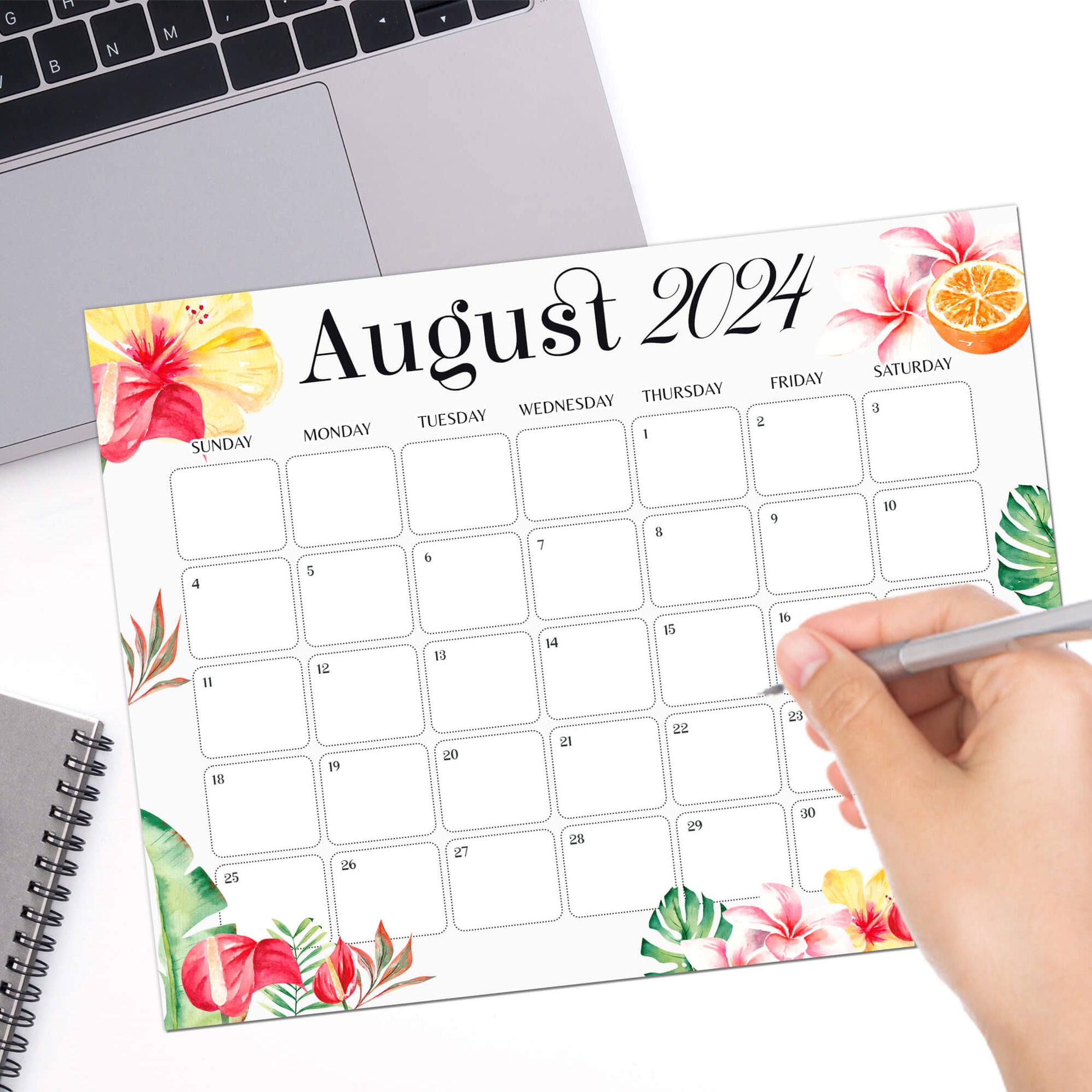 PDF Tropical Vibes Themed August 2024 Calendar | Printable Tropical ...