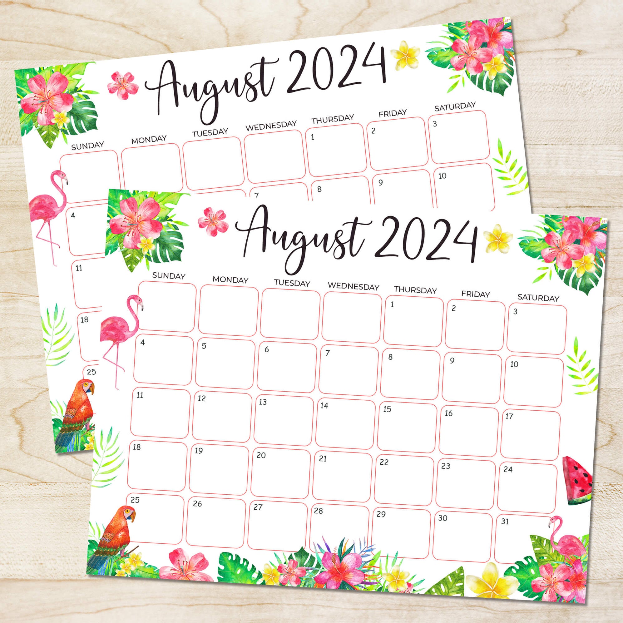 PDF August 2024 Tropical Themed Calendar | Printable Tropical Escape ...