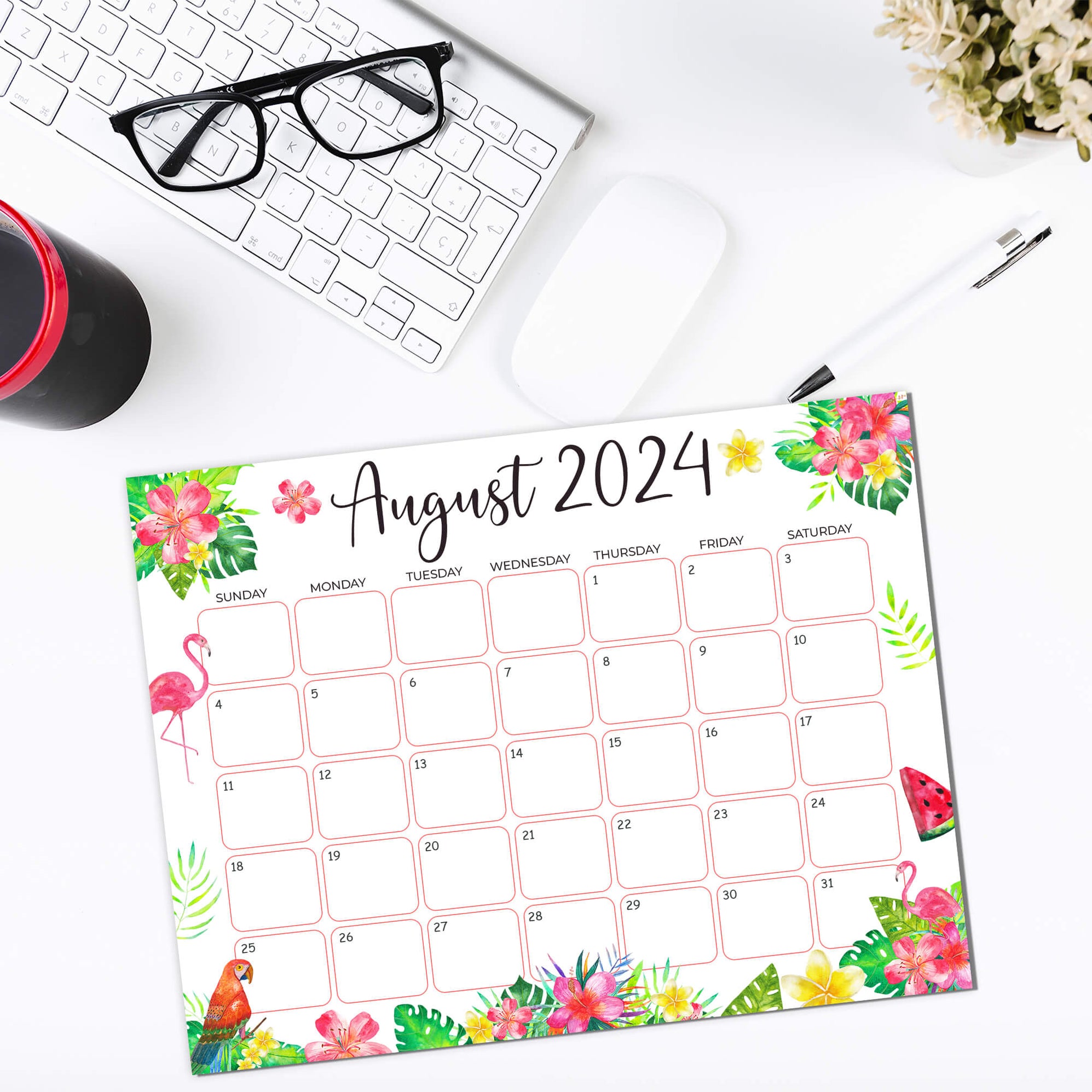 PDF August 2024 Tropical Themed Calendar | Printable Tropical Escape ...