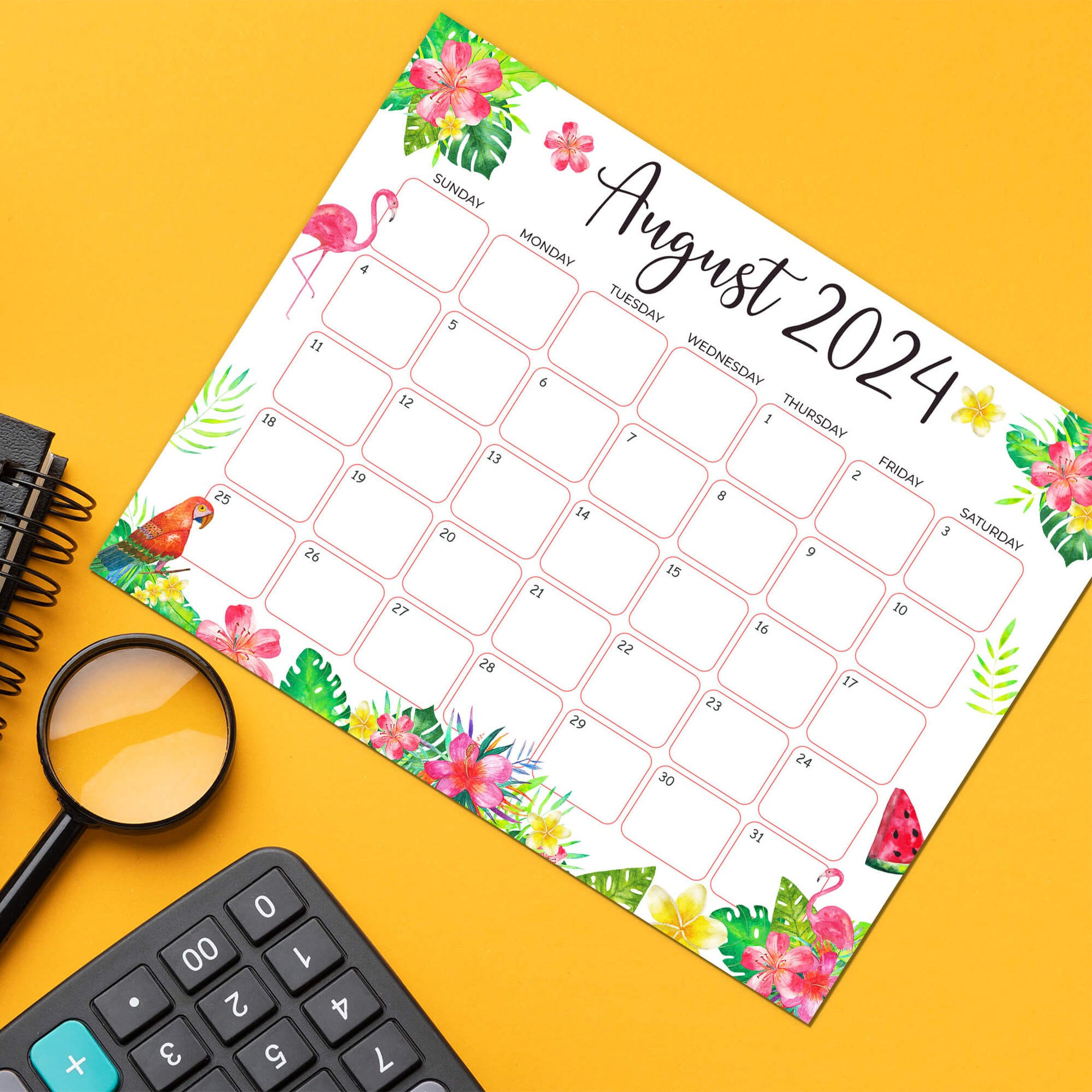 PDF August 2024 Tropical Themed Calendar | Printable Tropical Escape ...