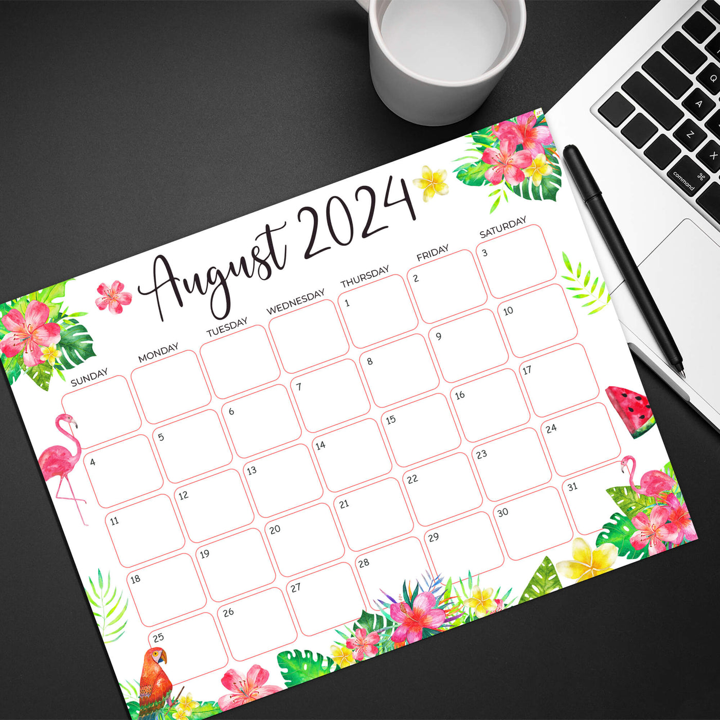 PDF August 2024 Tropical Themed Calendar | Printable Tropical Escape ...