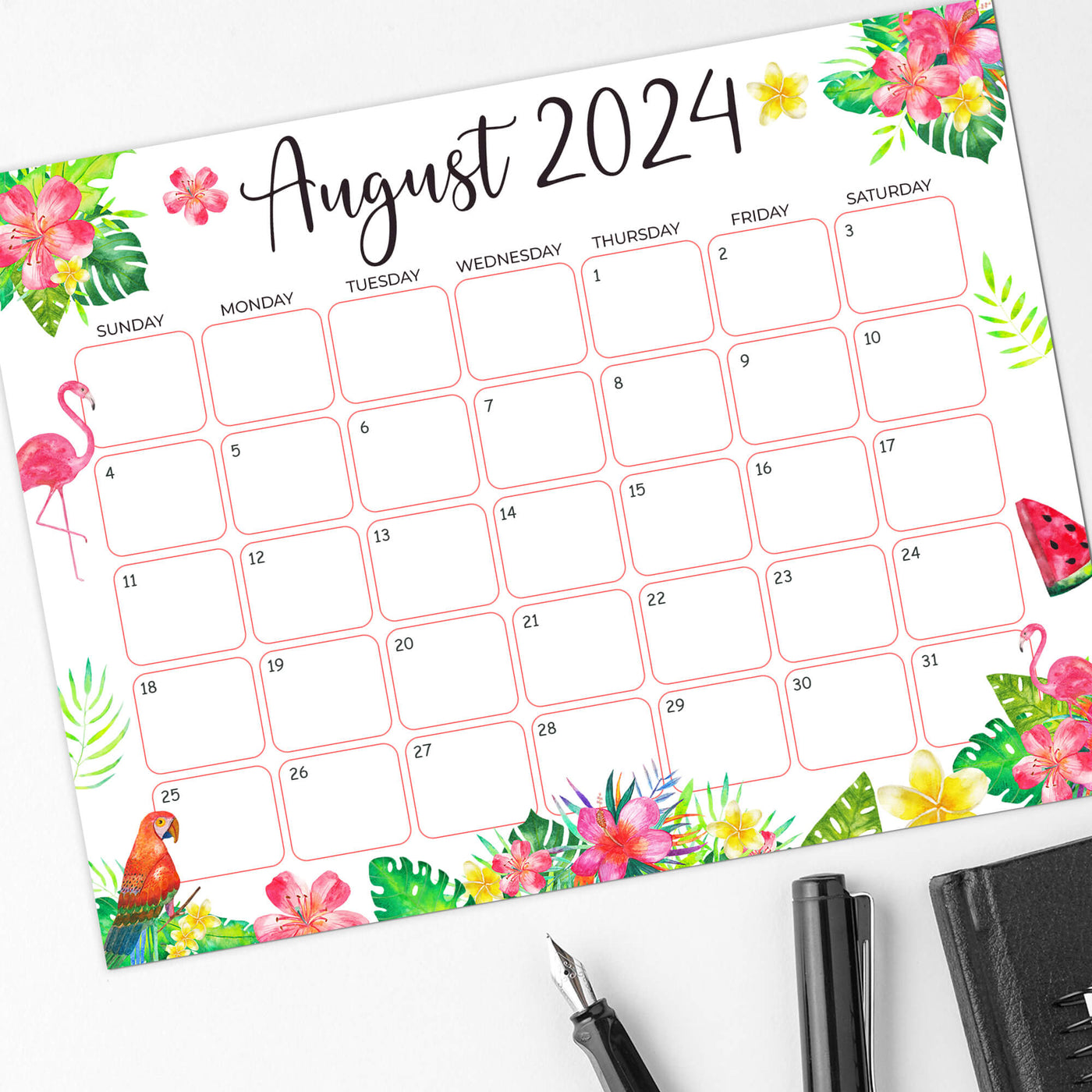 PDF August 2024 Tropical Themed Calendar | Printable Tropical Escape ...