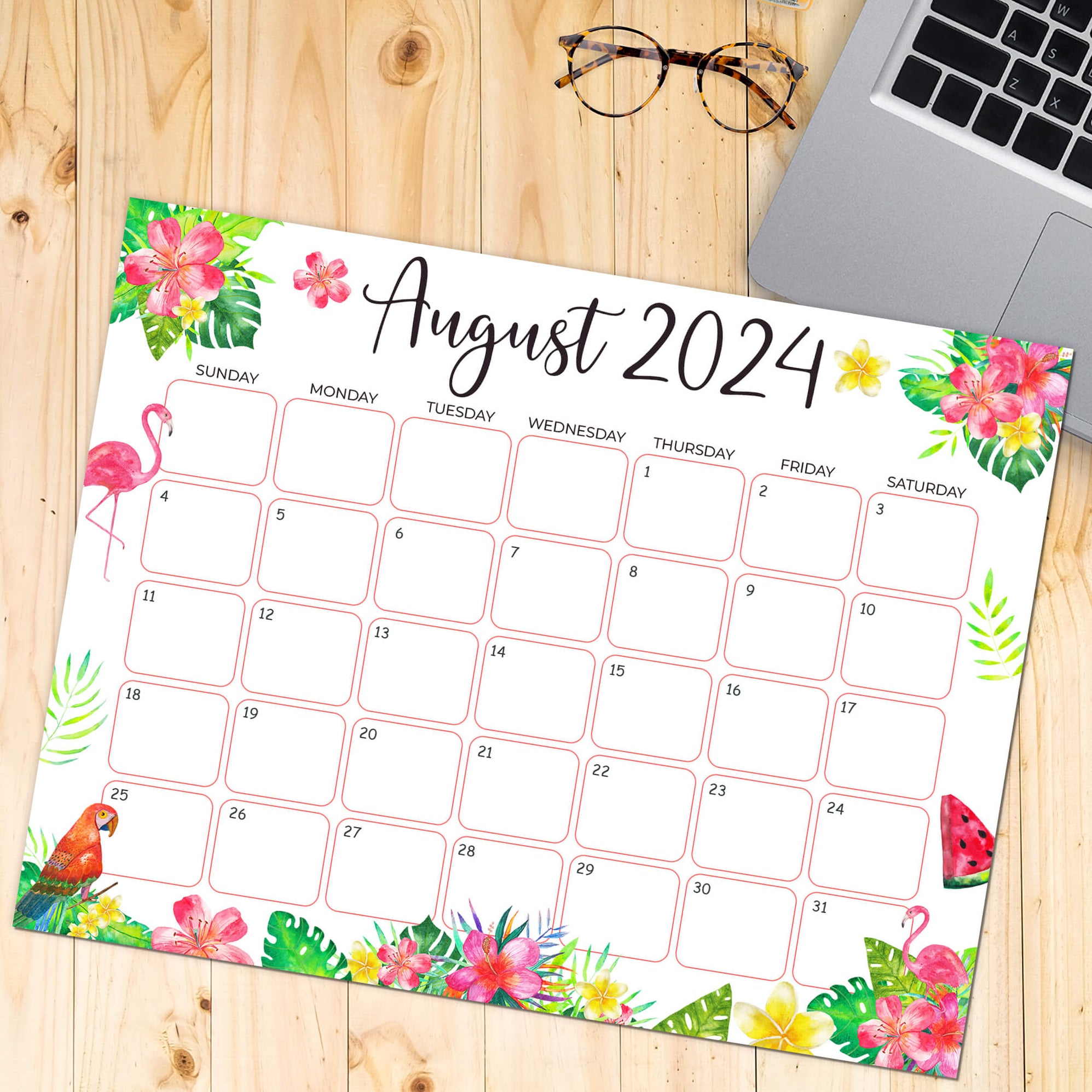 PDF August 2024 Tropical Themed Calendar | Printable Tropical Escape ...
