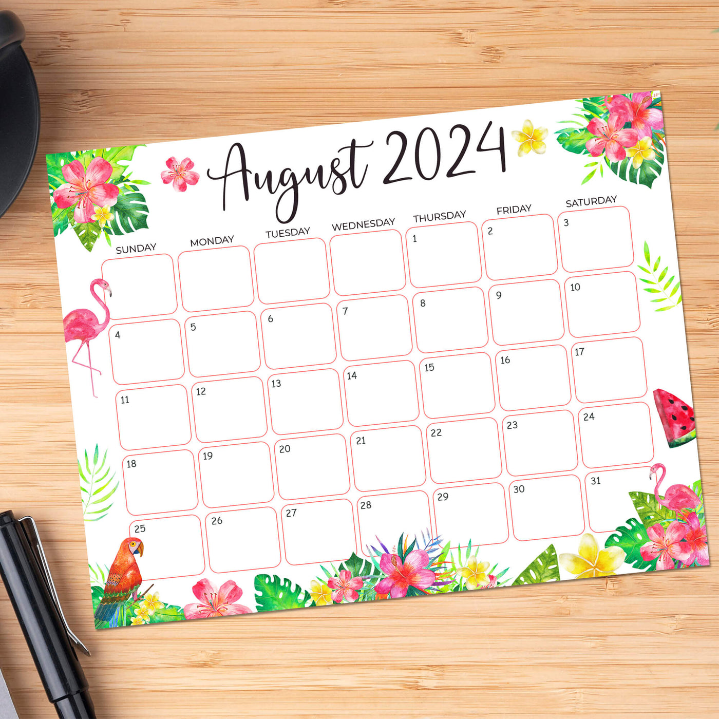 PDF August 2024 Tropical Themed Calendar | Printable Tropical Escape ...