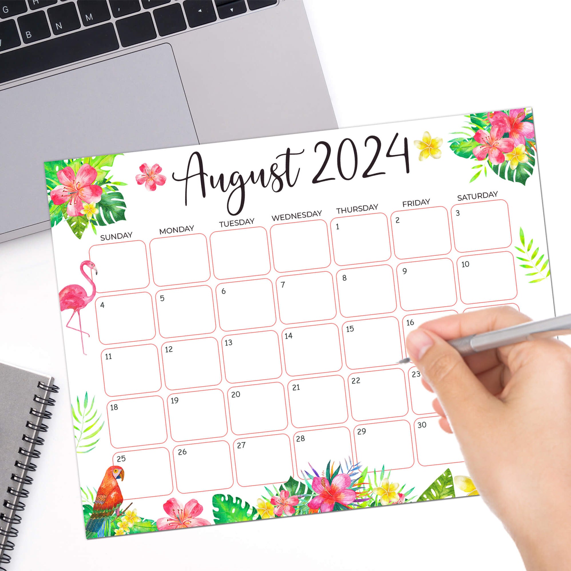 PDF August 2024 Tropical Themed Calendar | Printable Tropical Escape ...
