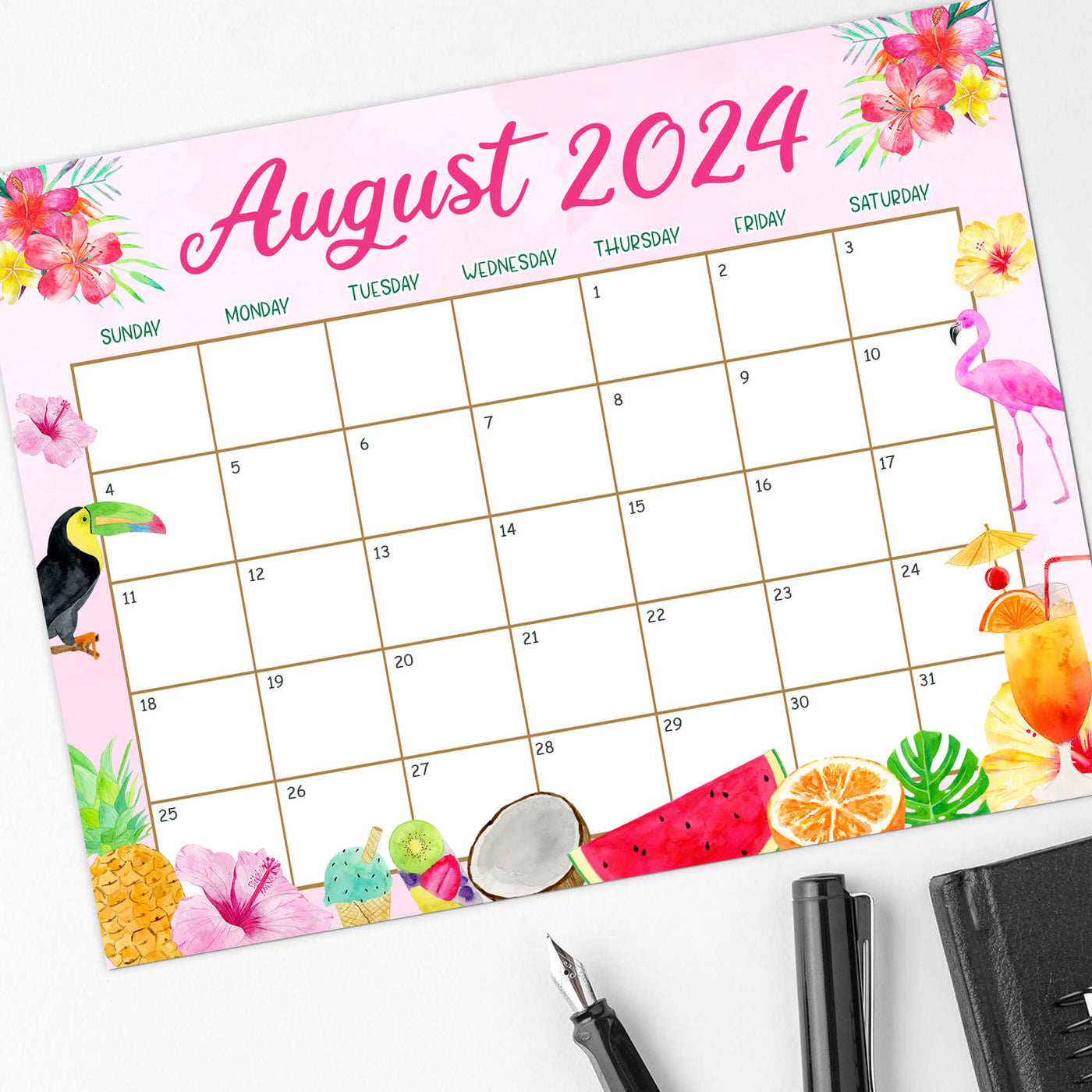 PDF August 2024 Tropical Paradise Themed Calendar | Printable Island ...