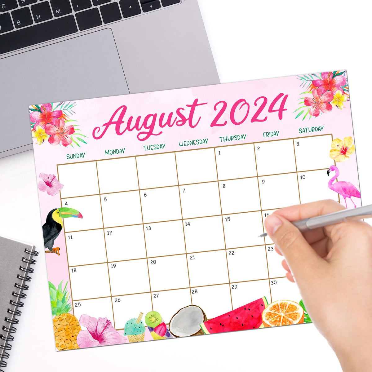 PDF August 2024 Tropical Paradise Themed Calendar | Printable Island ...