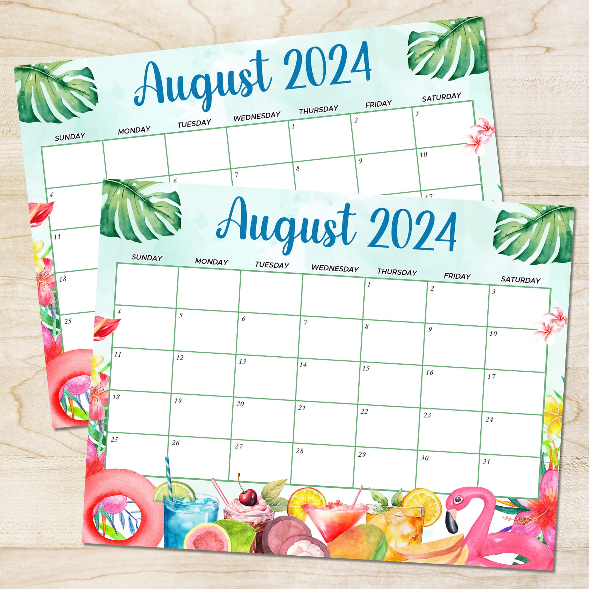 PDF August 2024 Island Getaway Themed Calendar | Printable Tropical ...