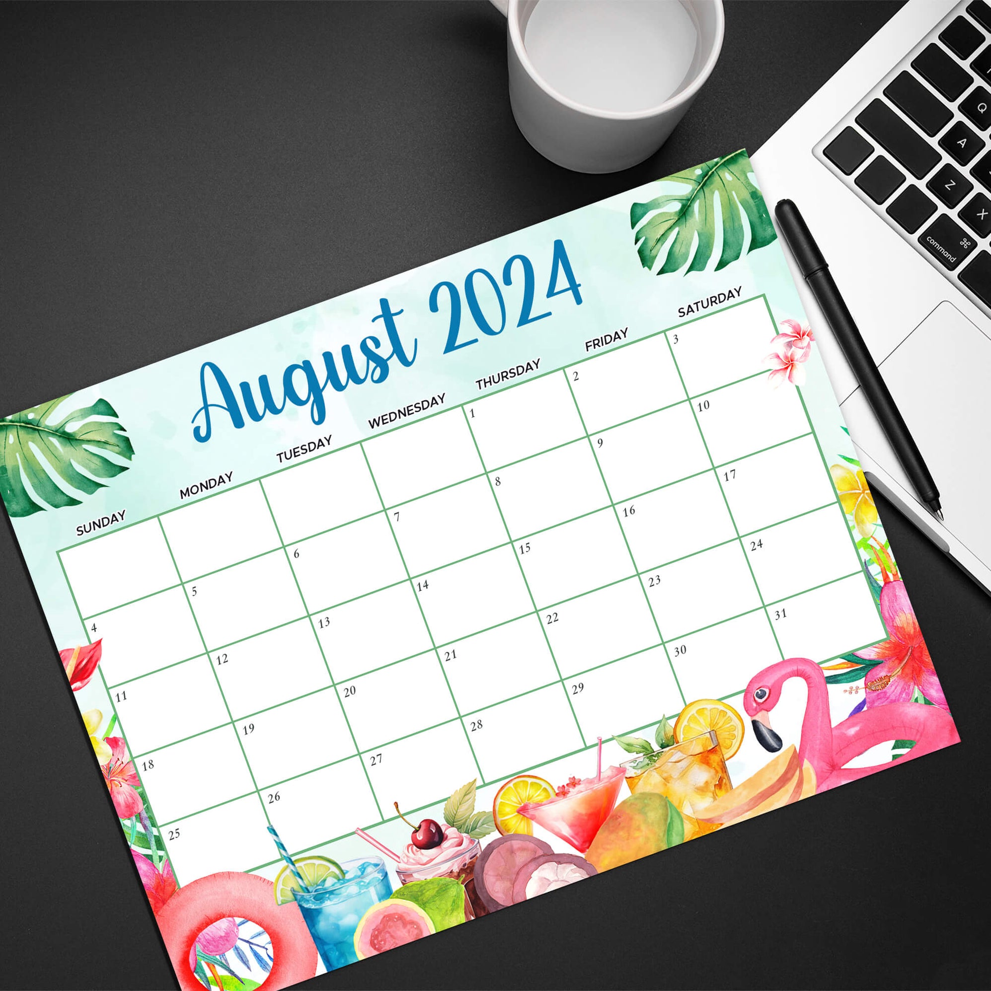 PDF August 2024 Island Getaway Themed Calendar | Printable Tropical ...